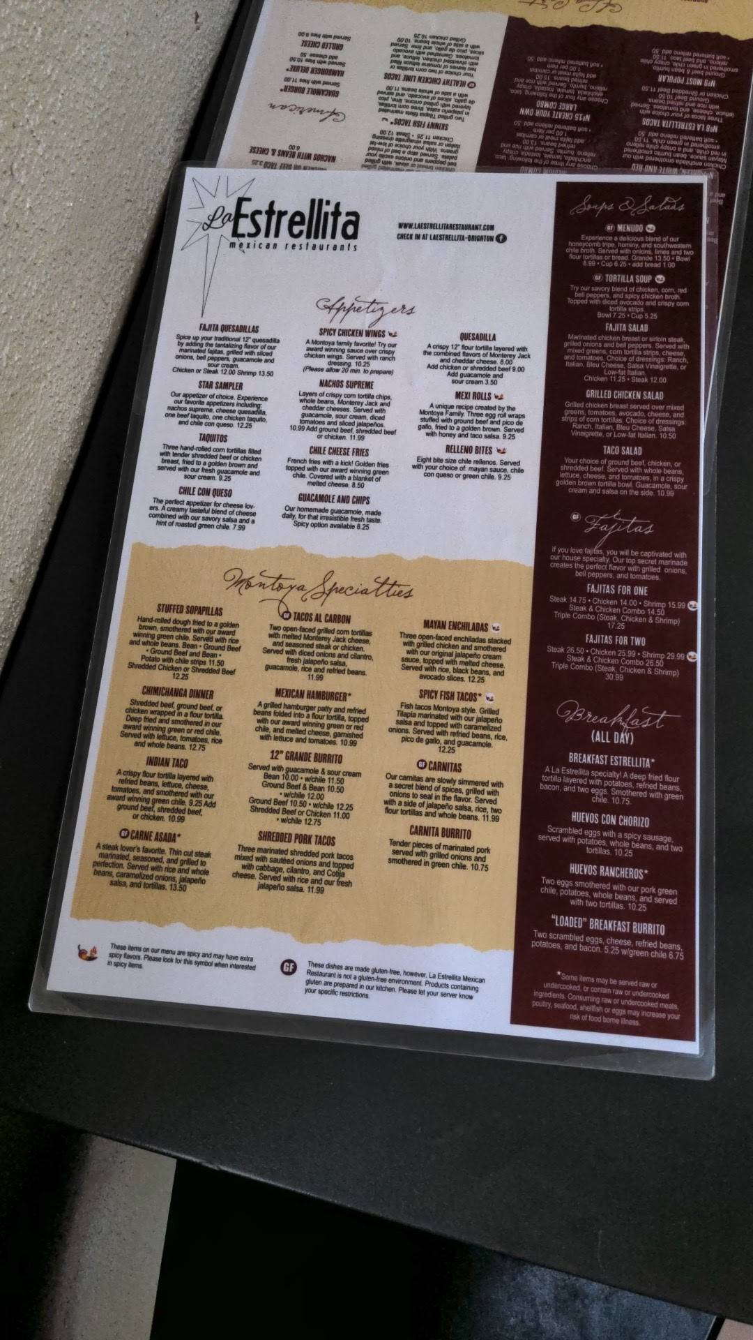 Menu at La Estrellita restaurant, Brighton, 45 N Main St