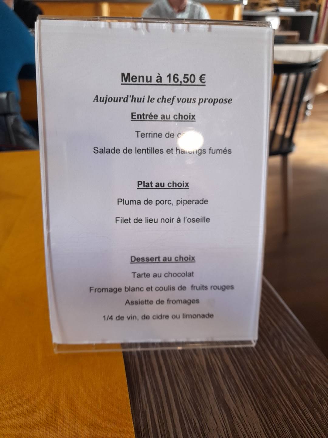 Menu au La Nouvelle Auberge restaurant, Matignon