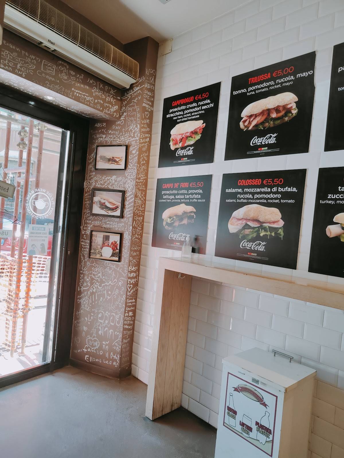 Menu at La Sandwicheria restaurant, Rome