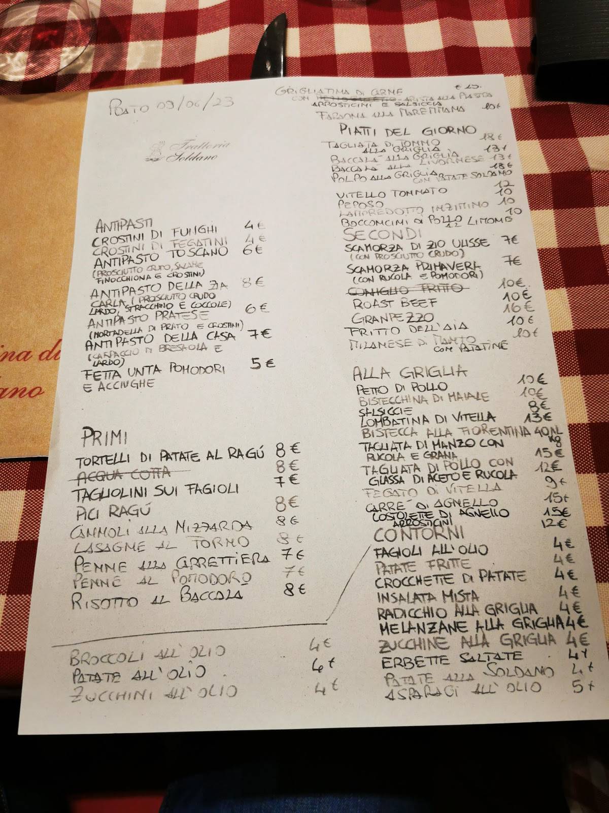 Menu da La Vecchia Cucina di Soldano ristorante, Prato