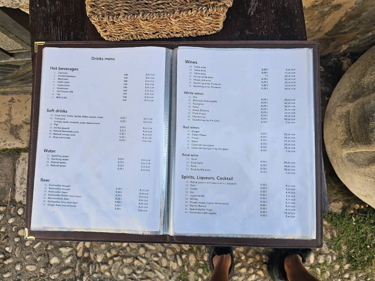 Menu at Lady Pi-Pi restaurant, Dubrovnik