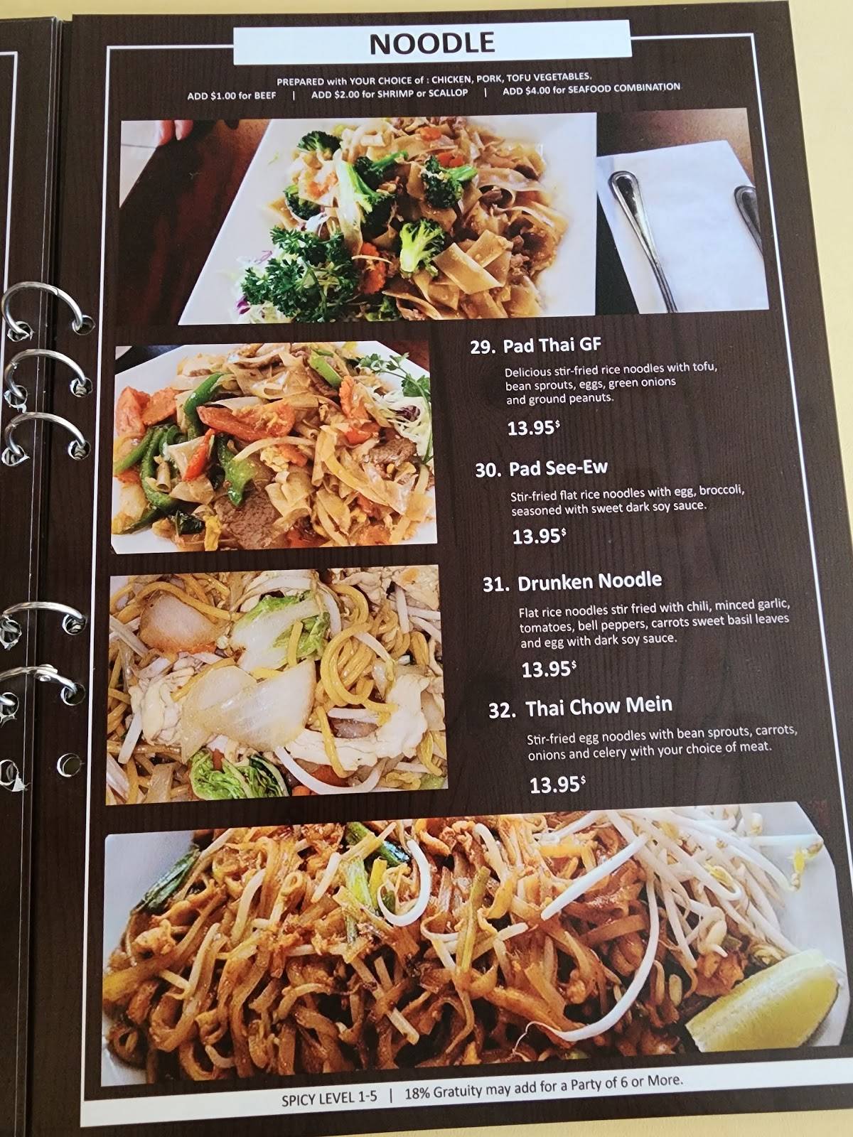 Menu at Lakeside Thai Food restaurant, Cottonwood Shores
