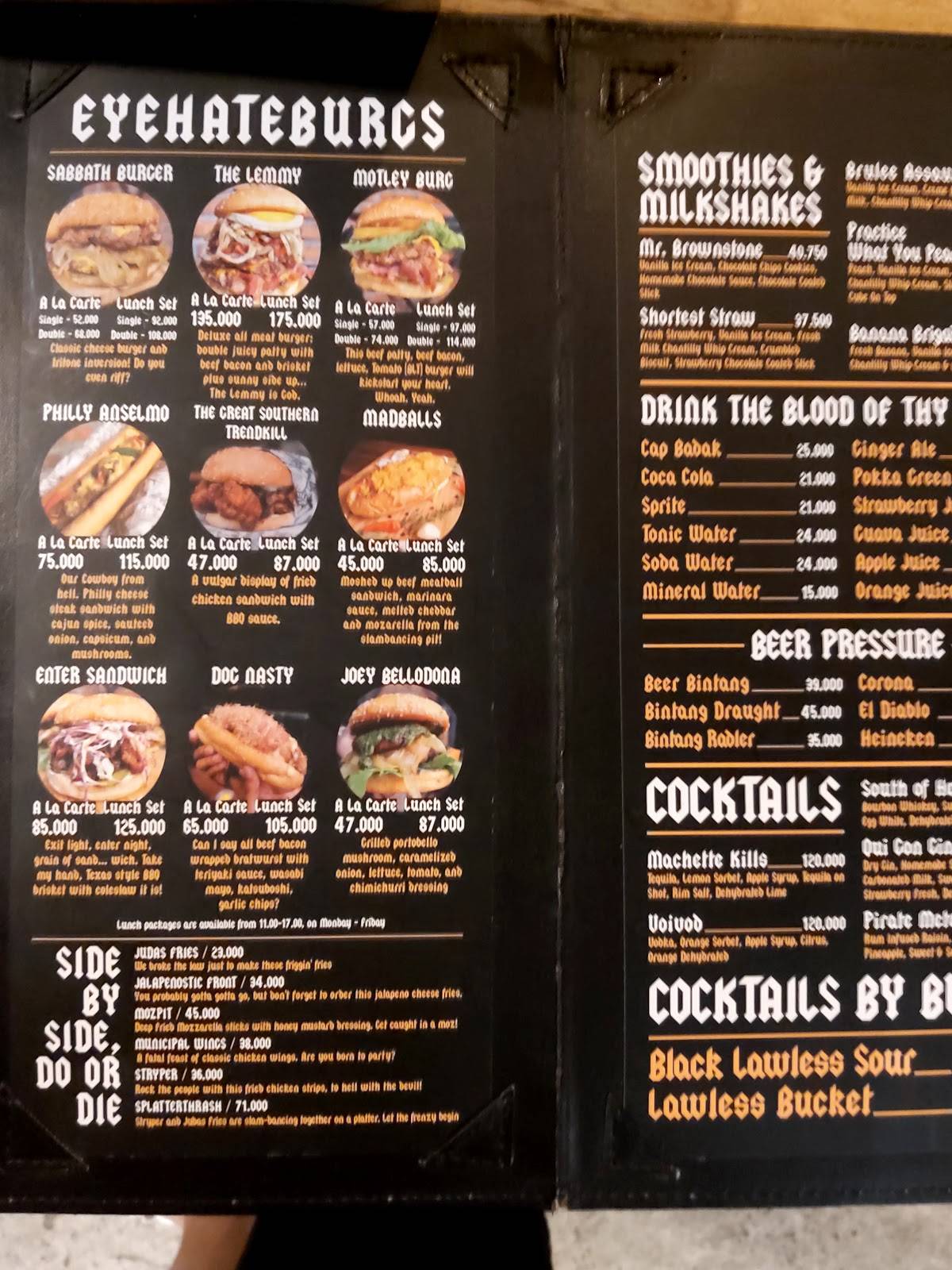Menu at Lawless Burgerbar Menteng, Central Jakarta, Jl. H. Agus Salim No.60