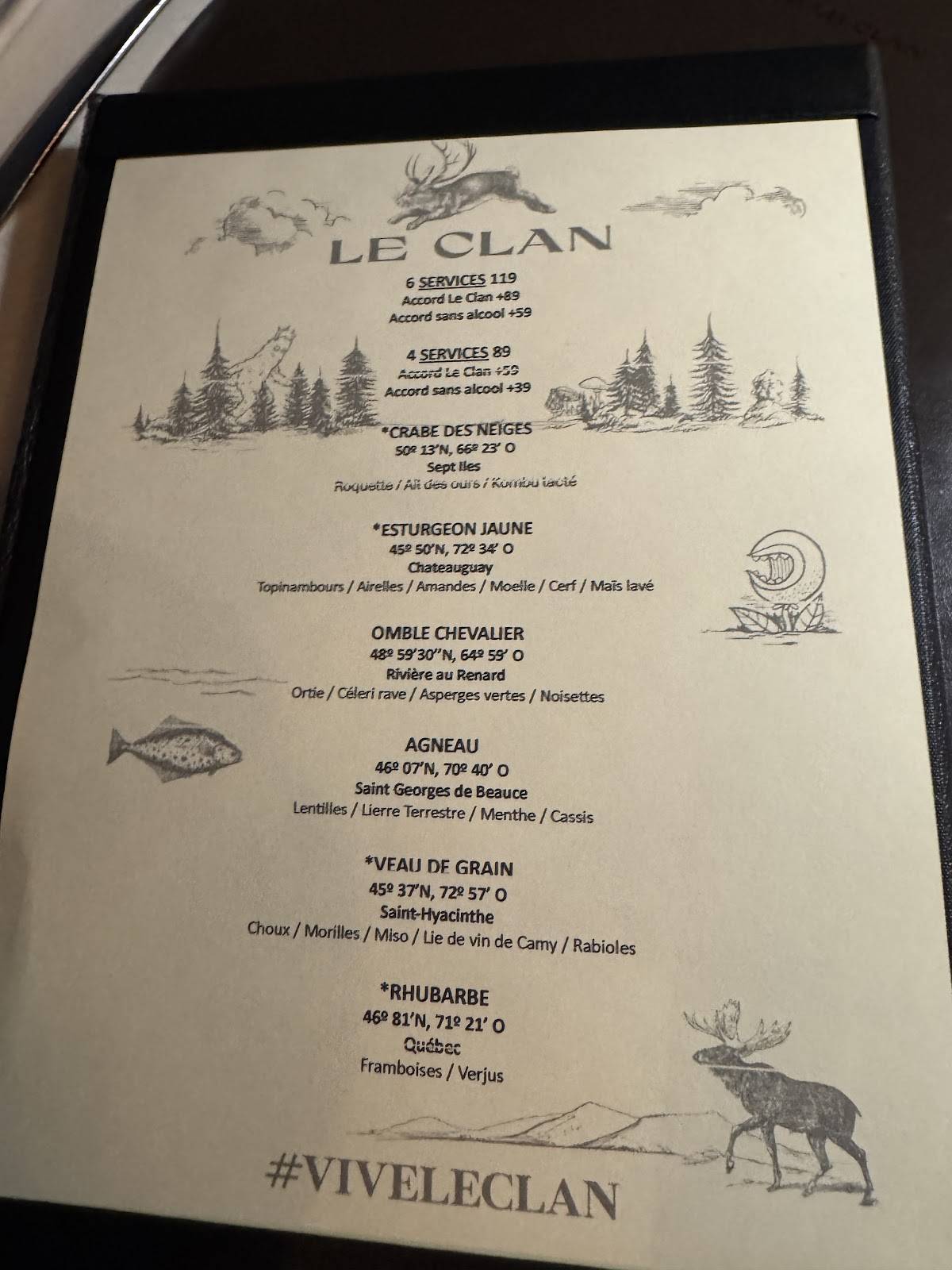 Menu at Restaurant Le Clan, Québec City