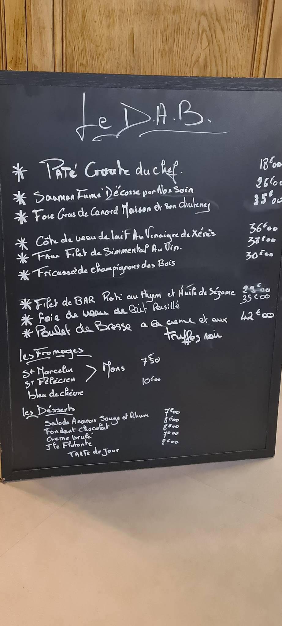 Menu au Restaurant Le DAB Lyon, Lyon