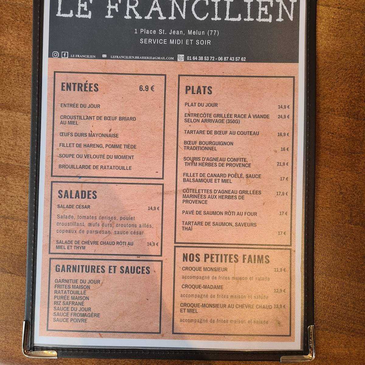 Menu au Le Francilien restaurant, Melun
