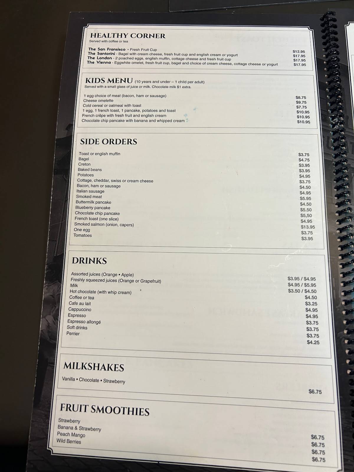 Menu au Le Quart du Dej restaurant, Pointe-Claire