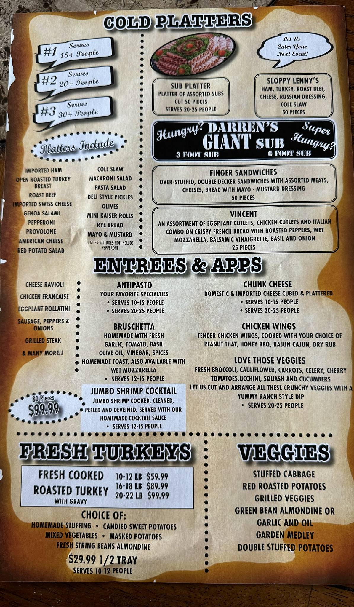 Menu at Lenny's Silverton Market restaurant, Toms River