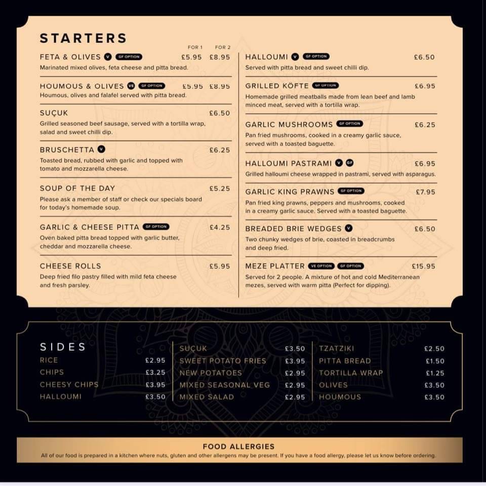 Menu at Lezzet Mediterranean bistro restaurant, Scarborough