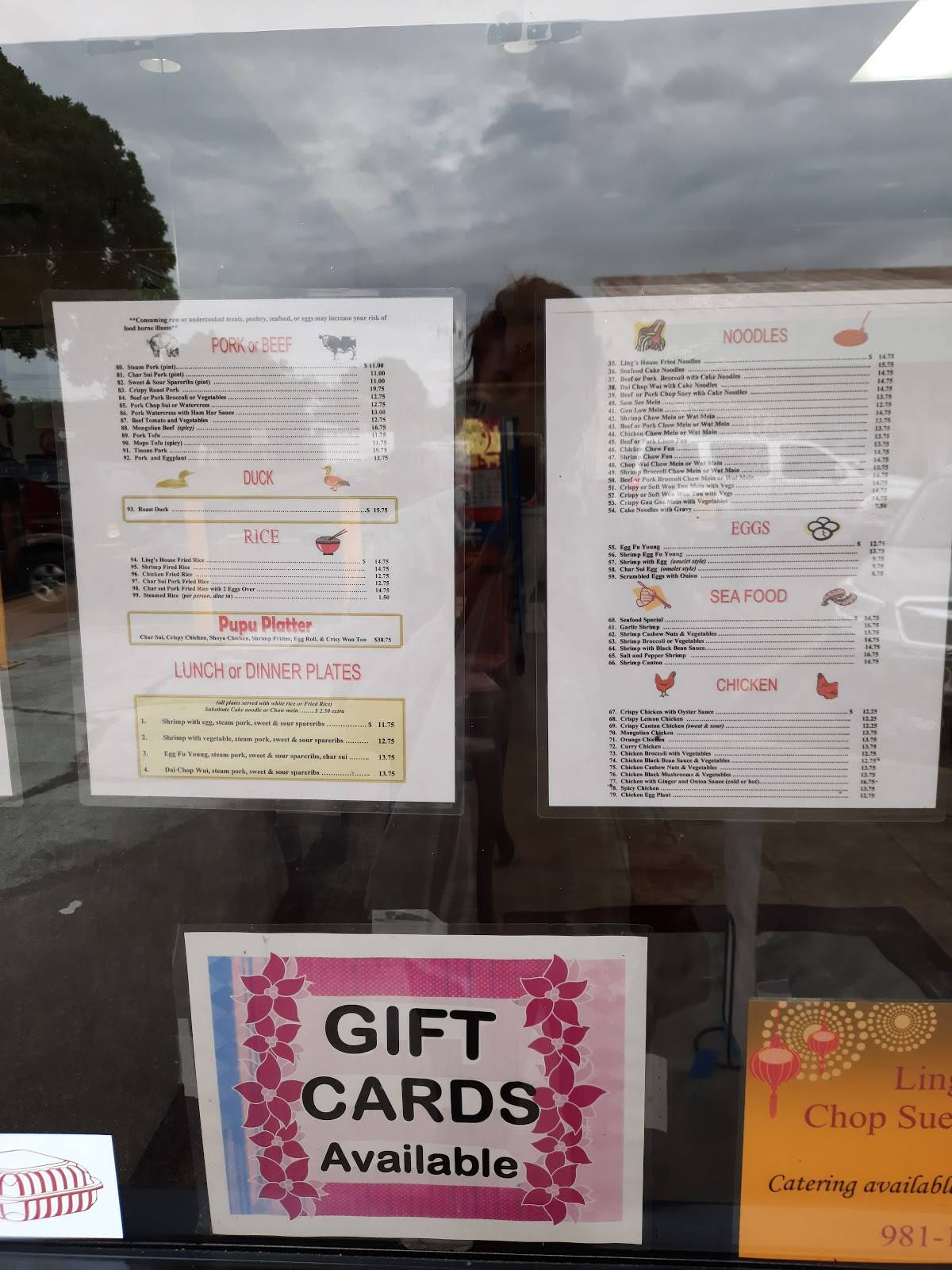 Menu at Ling's Chop Suey House restaurant, Hilo, Kanoelehua Ave