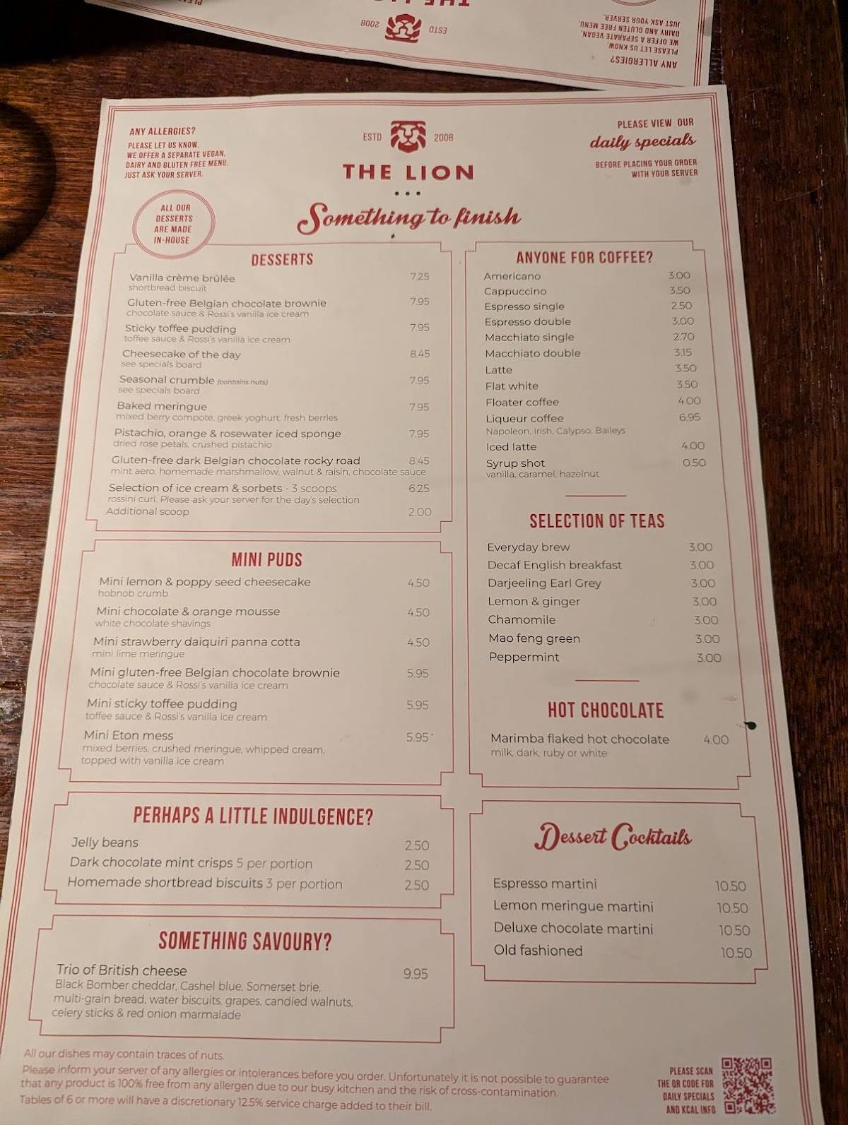 Menu at Lion - Boreham restaurant, Chelmsford
