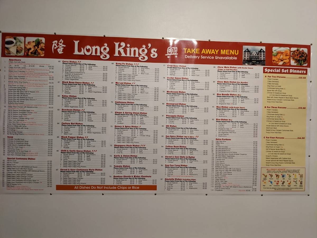 Menu at Long King Chinese Restaurant, Whitby
