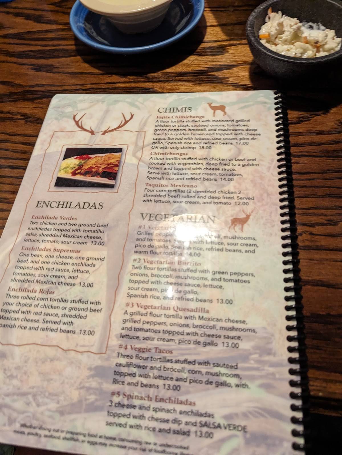 Menu at Los Venados restaurant, Orwell