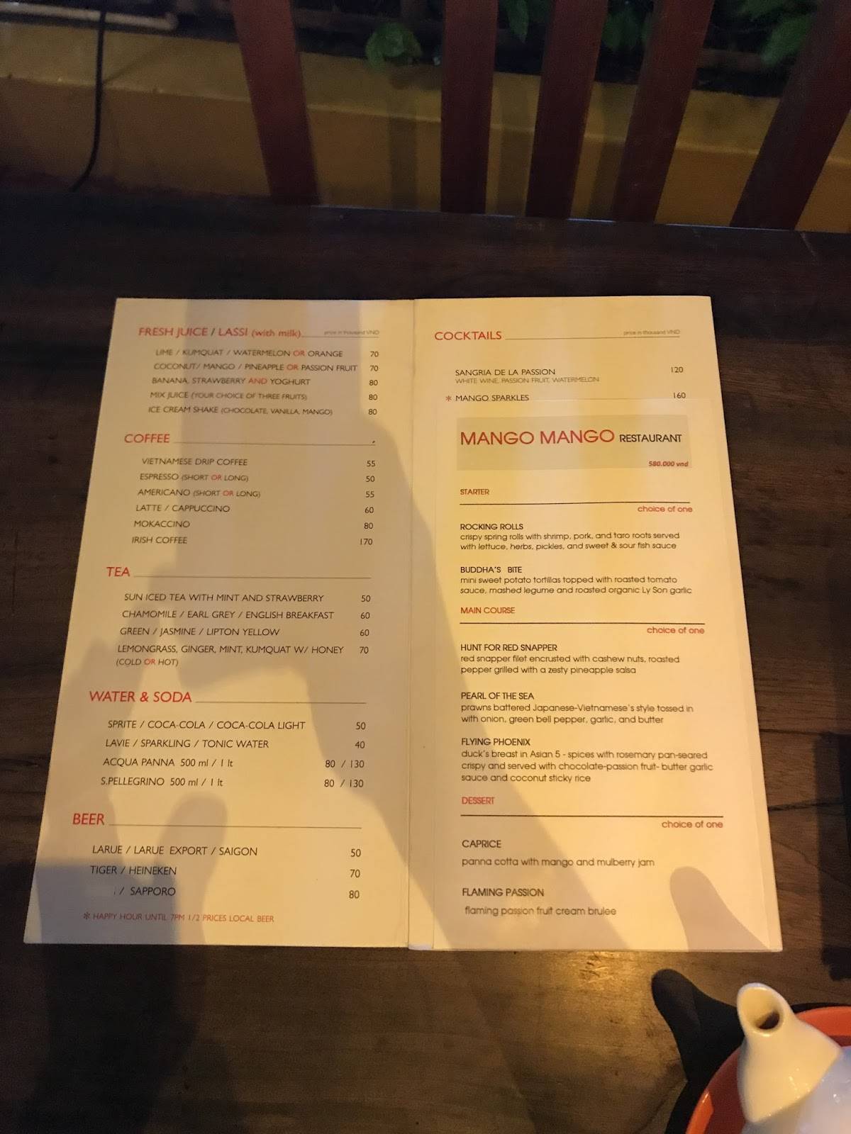 Menu at MANGO MANGO restaurant, Hoi An