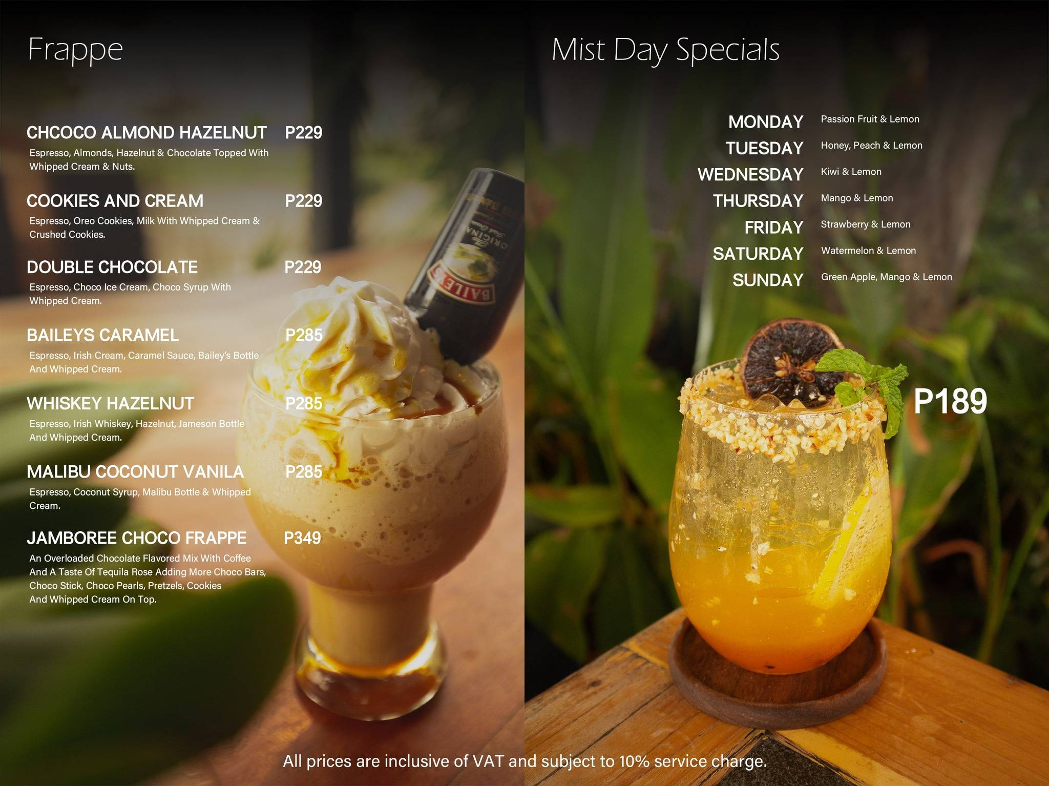 Menu at MIST restaurant, Panglao, Anos Fonacier Circumferential Rd