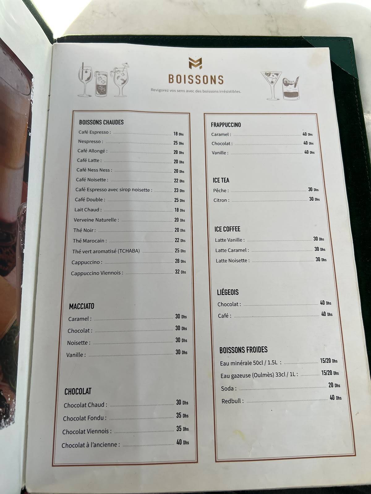 Menu at Maison Marwa Café Restaurant Glacier, Casablanca