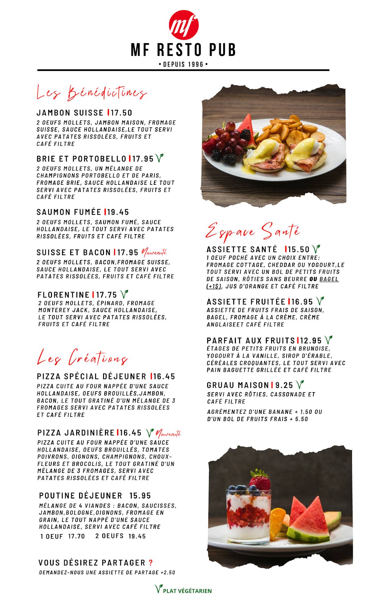 Menu au Maman Fournier Restaurant | Pub, Trois-Rivières, Bd des Récollets