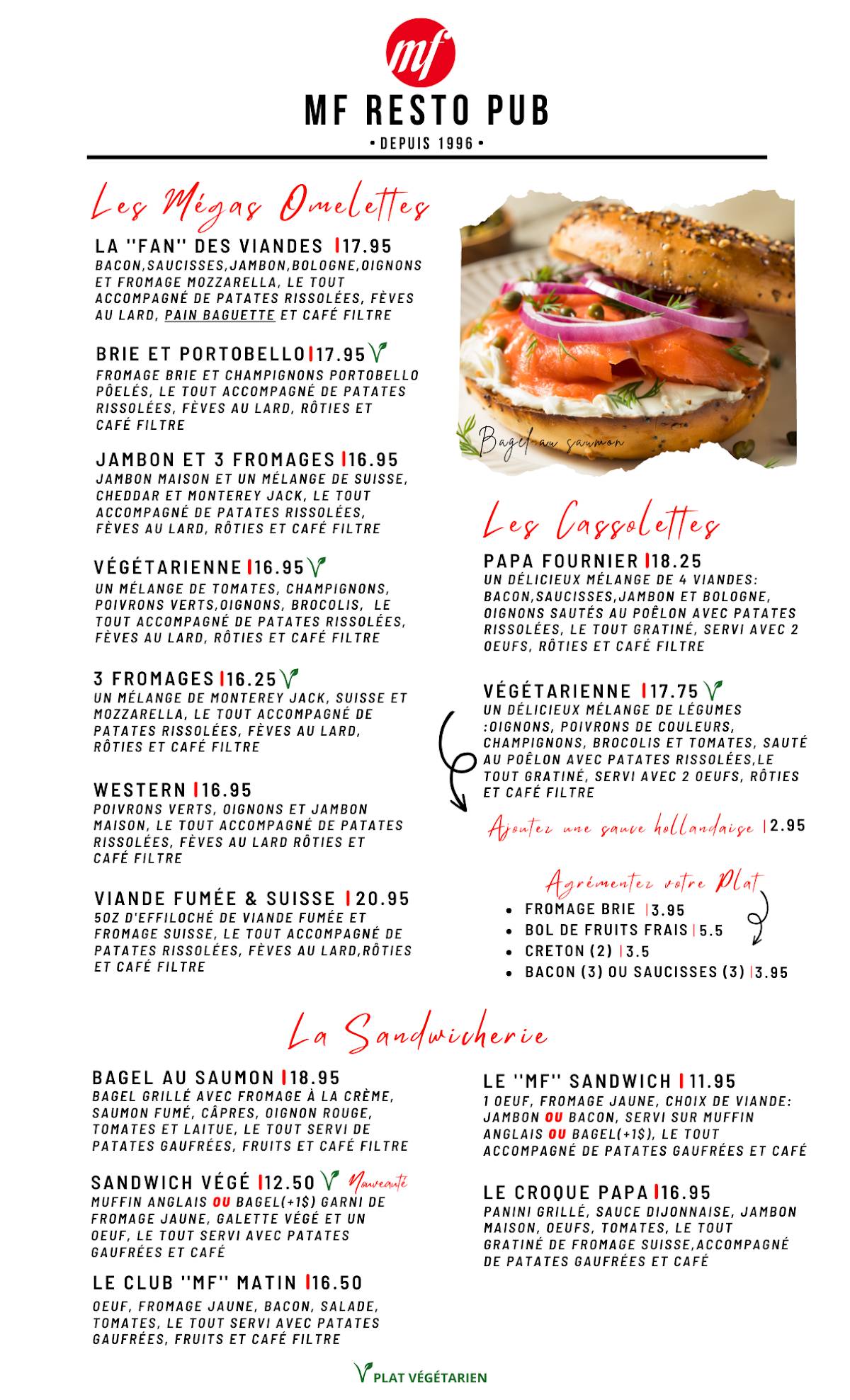 Menu au Maman Fournier Restaurant | Pub, Trois-Rivières, Bd des Récollets