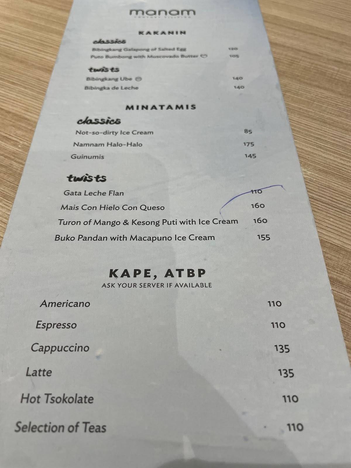 Menu at Manam Cafe Megamall, Mandaluyong, 3/F Mega Fashion Hall