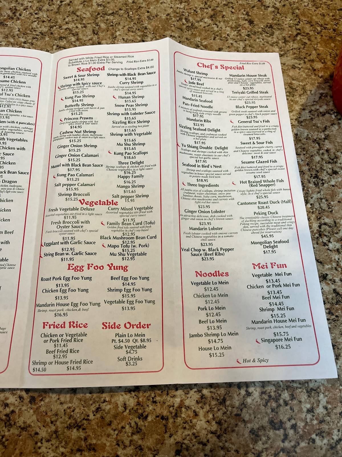 Menu at Mandarin Chinese Restaurant, Macon