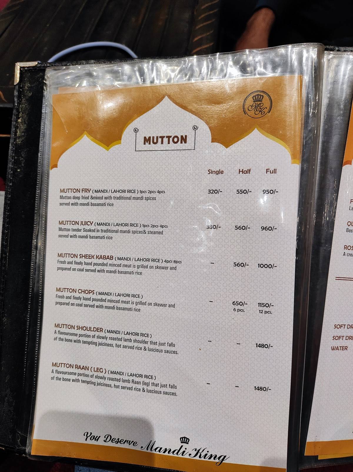 Menu at Mandi King Elite, Hyderabad