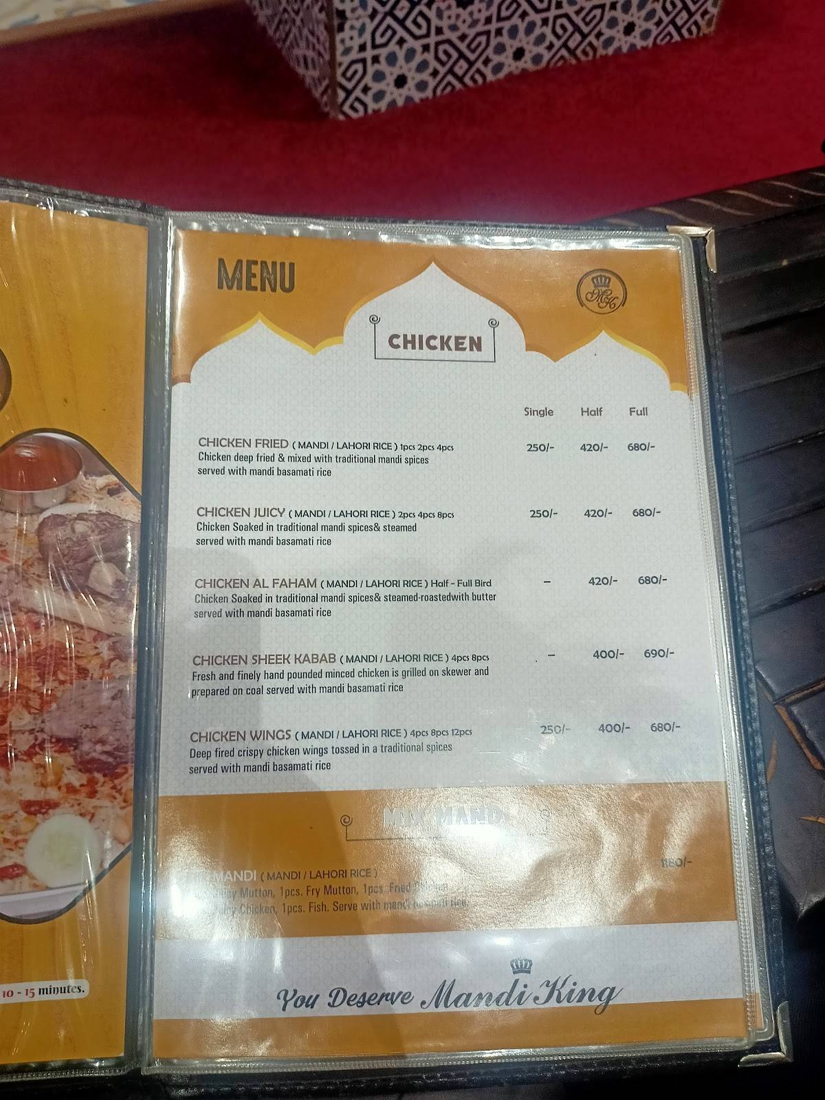 Menu at Mandi King Elite, Hyderabad