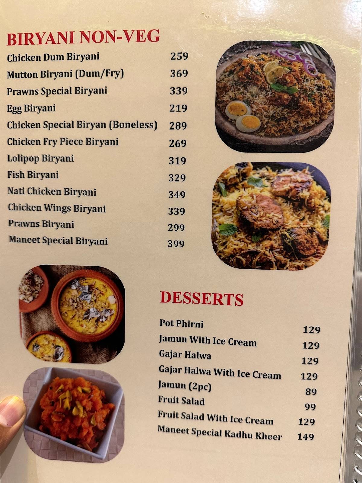 Menu at Maneet Foods, Bengaluru