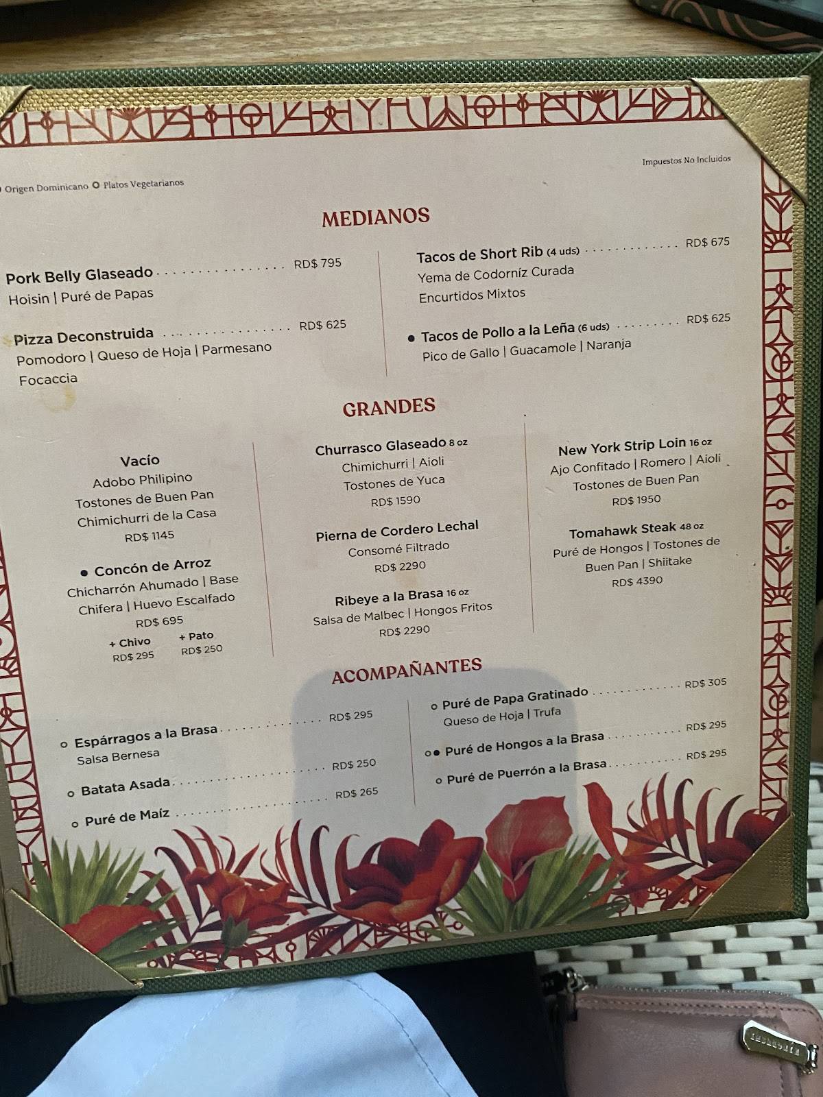Carta del restaurante Maraca, Santo Domingo