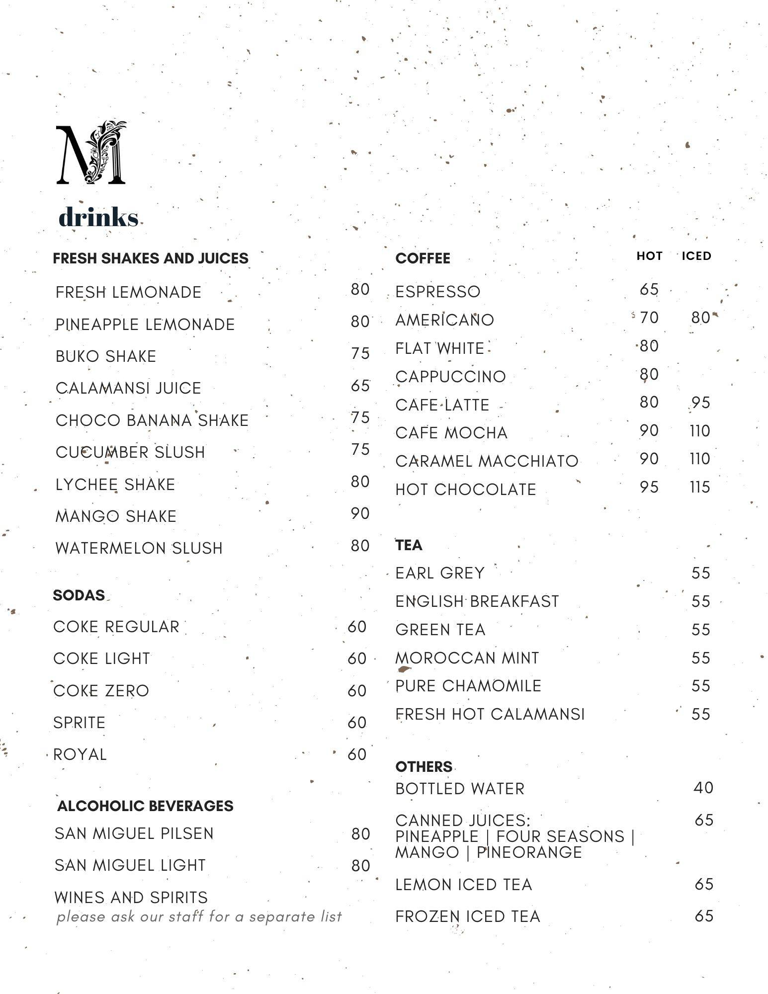 Menu at Maria Kucina Familia restaurant, Bacolod, MXP4+5FM