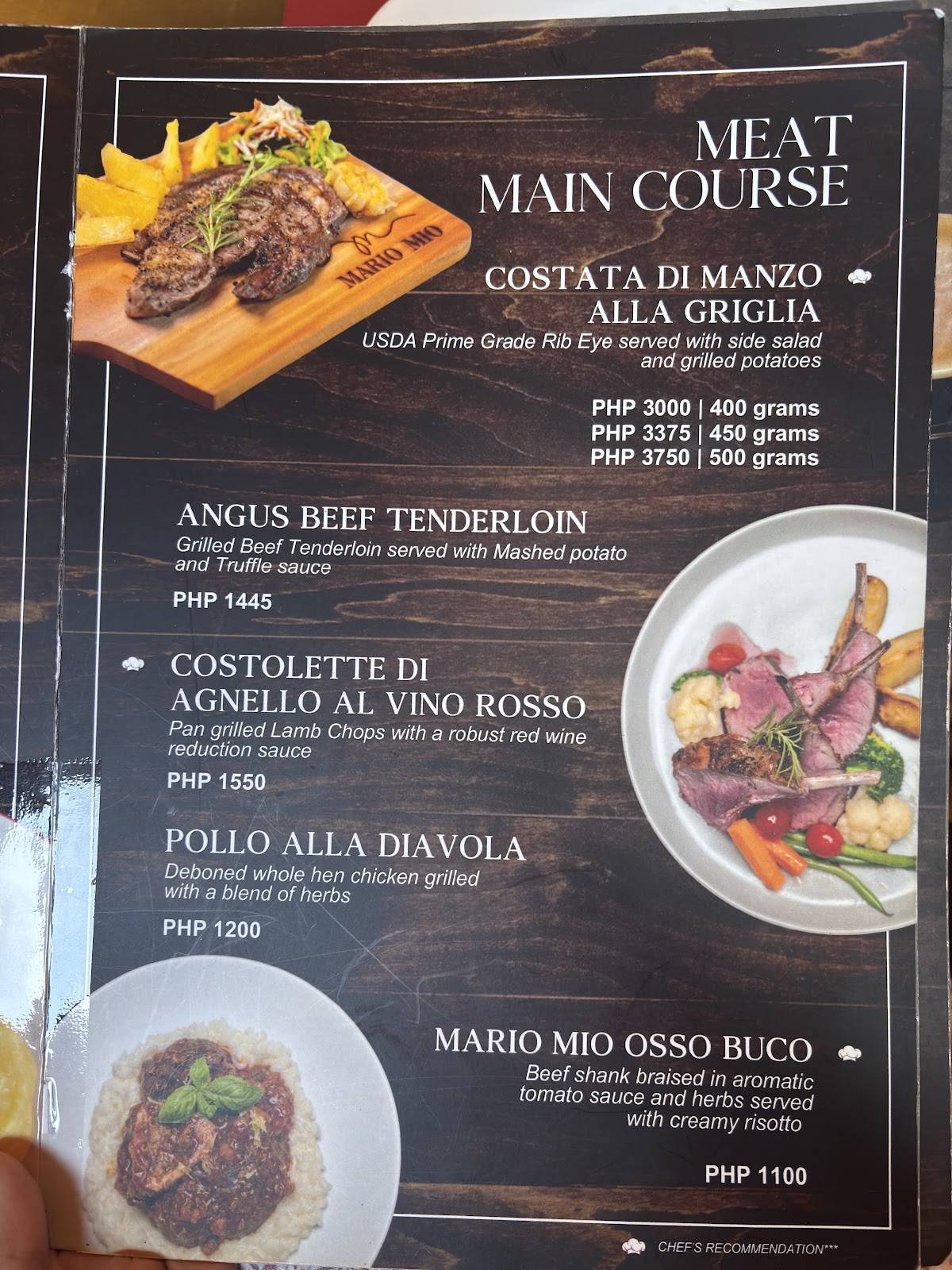 Menu at Mario Mio restaurant, Silang, 5XV7+3HF
