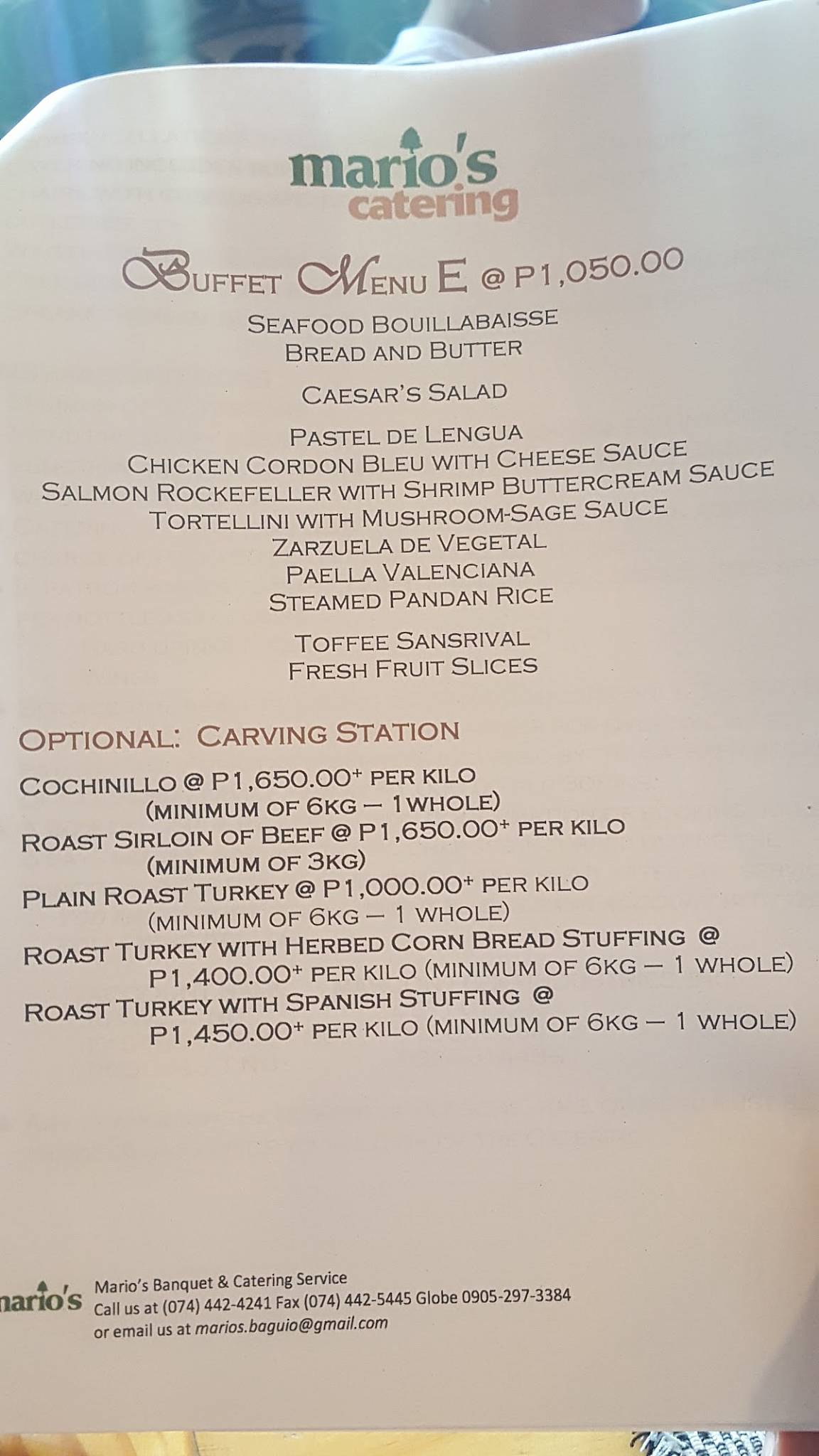 Menu at Mario's 8 Loakan Road, Baguio City steakhouse, Baguio