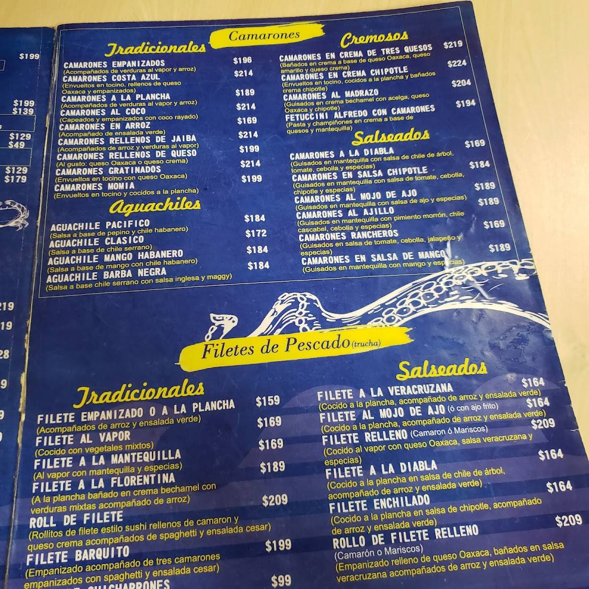 Menu at Mariscos El Pulpo restaurant, Reynosa, Blvd. Morelos 1460