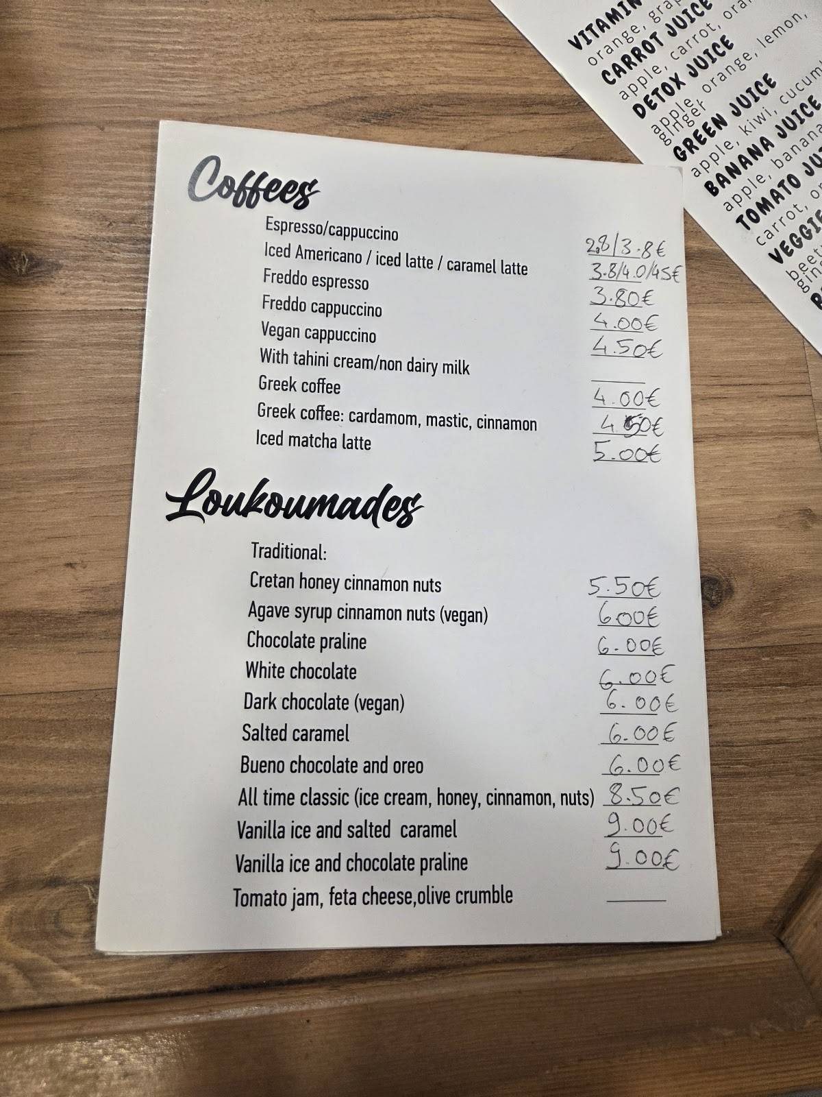 Menu at Meli Melo Loukoumades, Rethimno