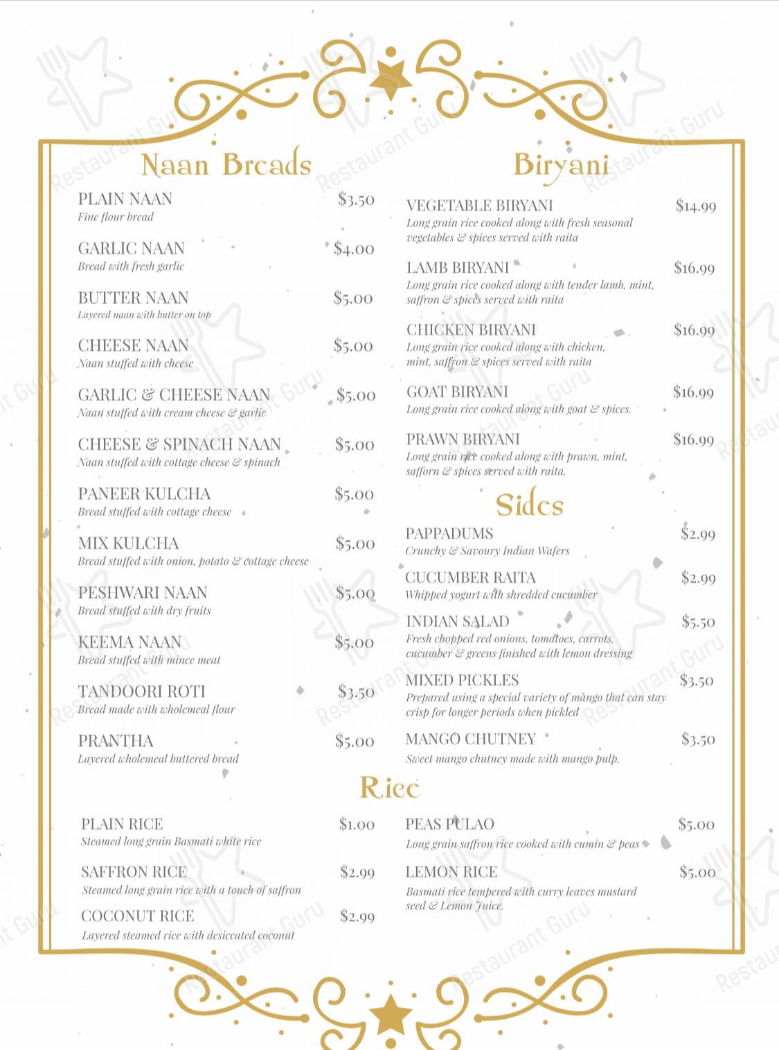 Menu at Memories of India restaurant, Ipswich