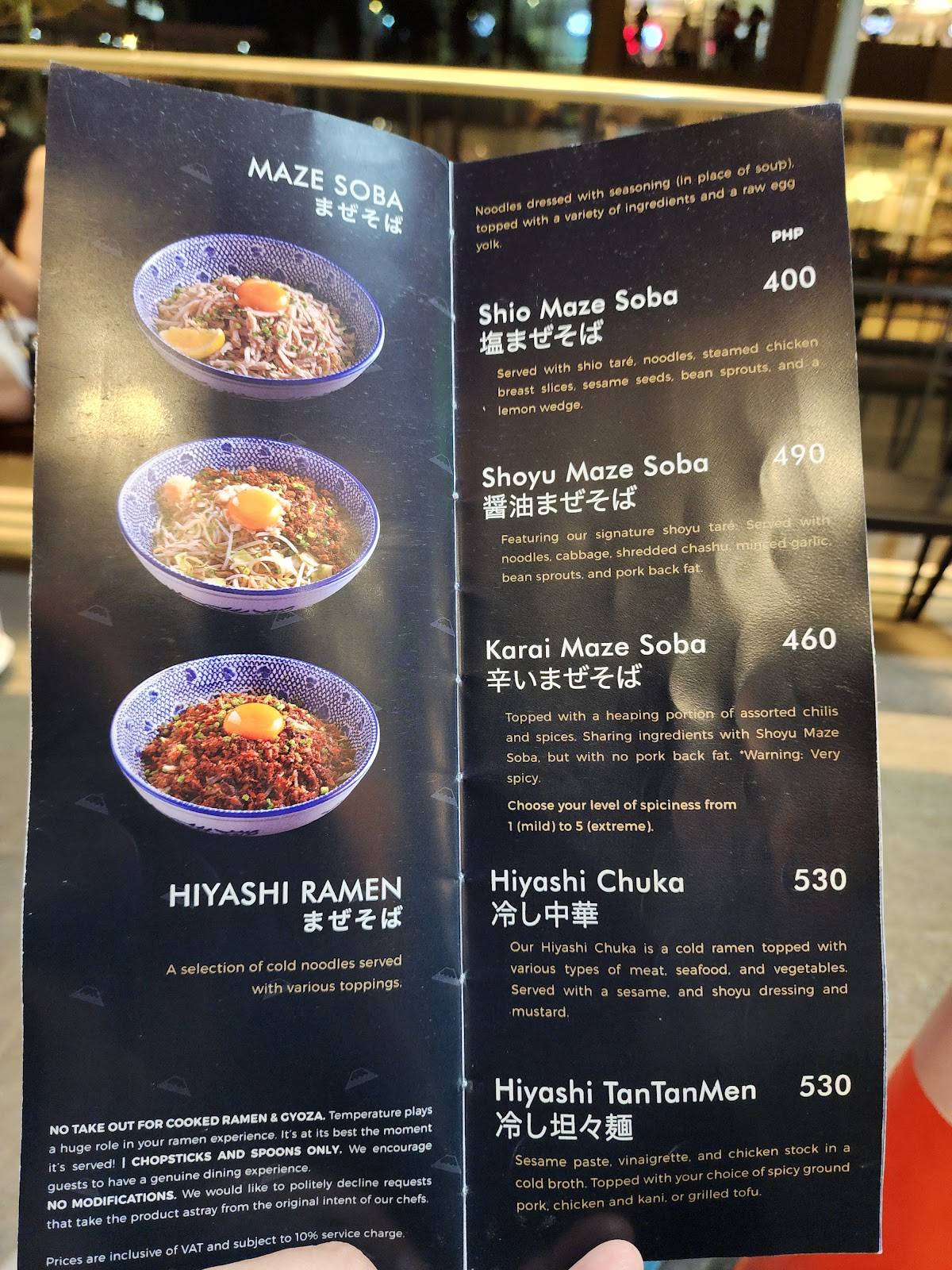 Menu at Mendokoro Ramenba BGC restaurant, Taguig
