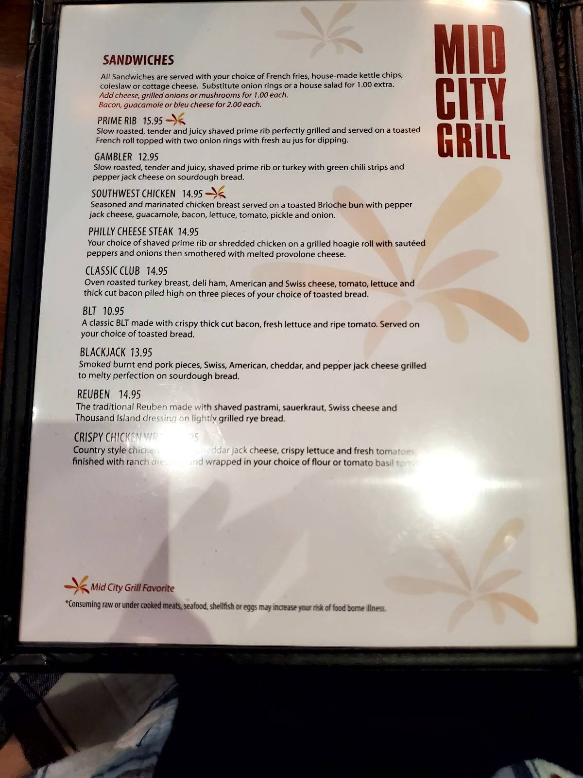 Menu at Mid City Grill restaurant, Central City