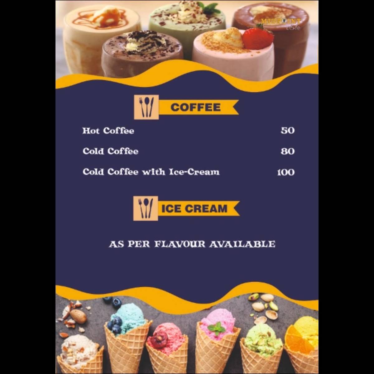 Menu at Midpoint cafe, Ferozepur