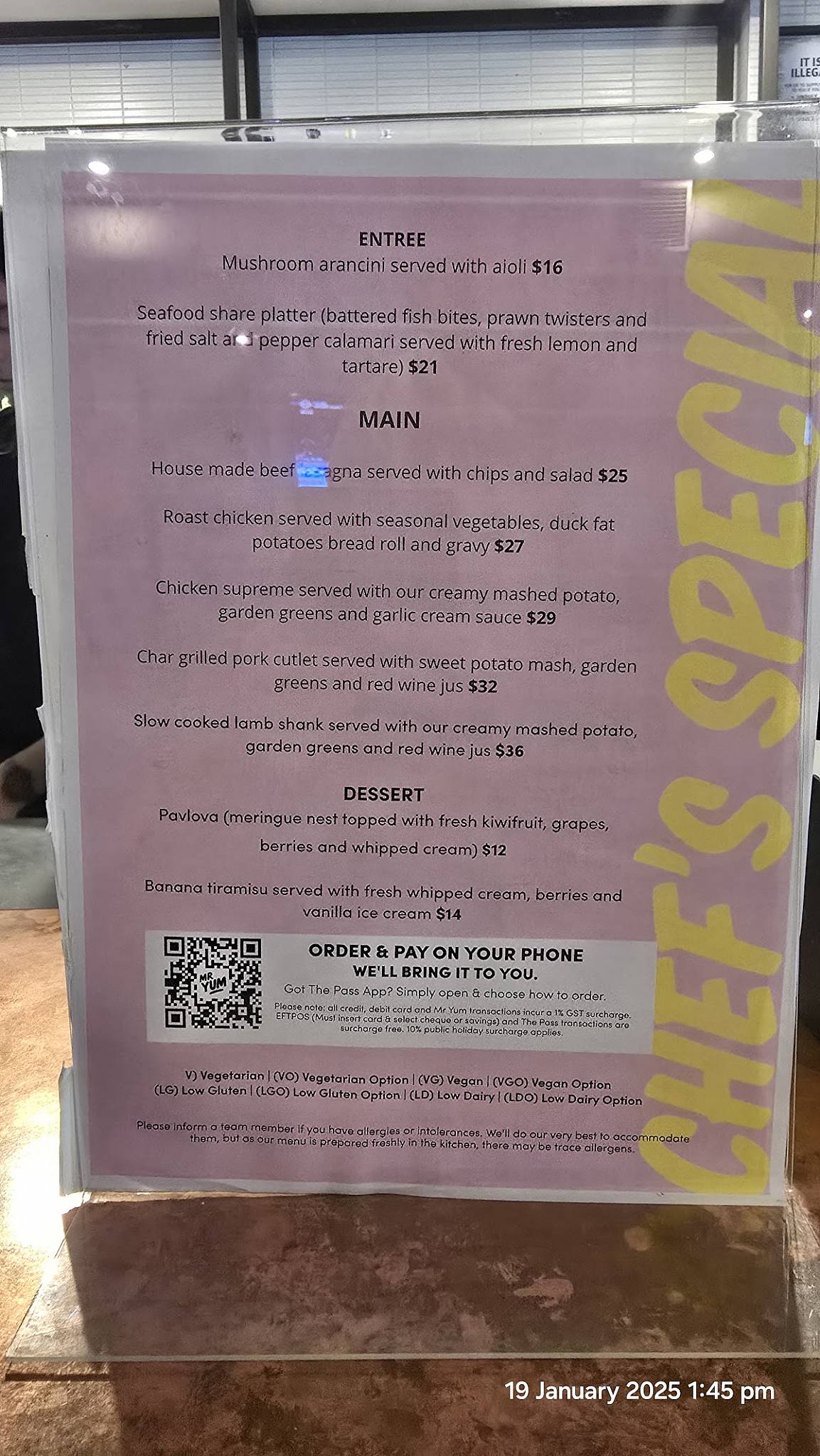 Menu at Mihi Tavern restaurant, Brassall