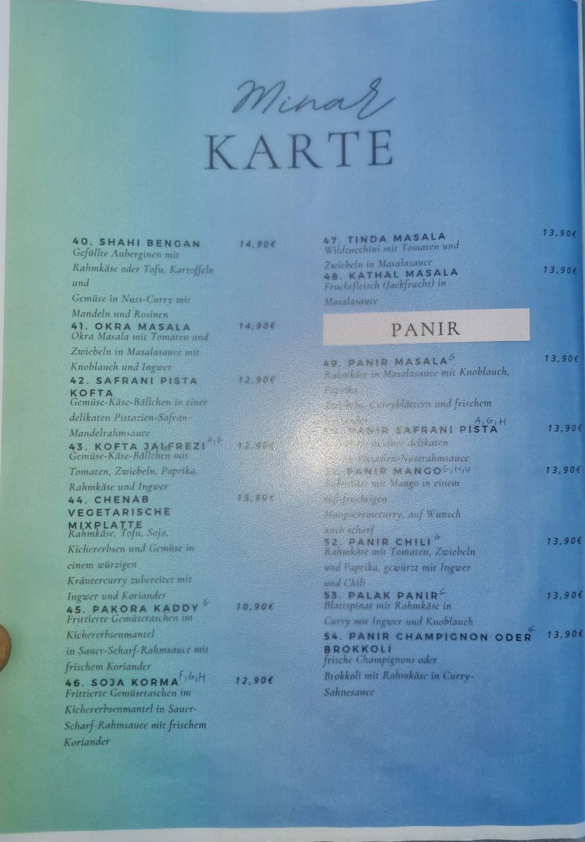 Speisekarte von Minar restaurant, Berlin