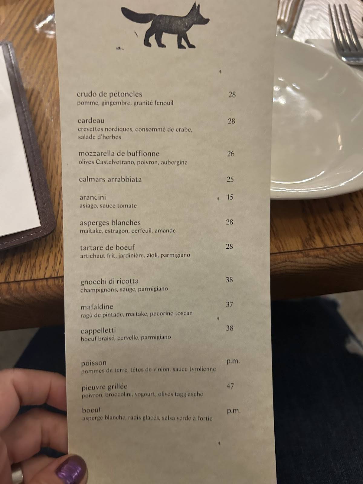 Menu au Restaurant Moccione, Montréal