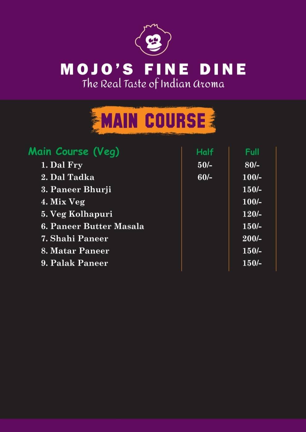 Menu at Mojo's Fine Dine, Nagpur