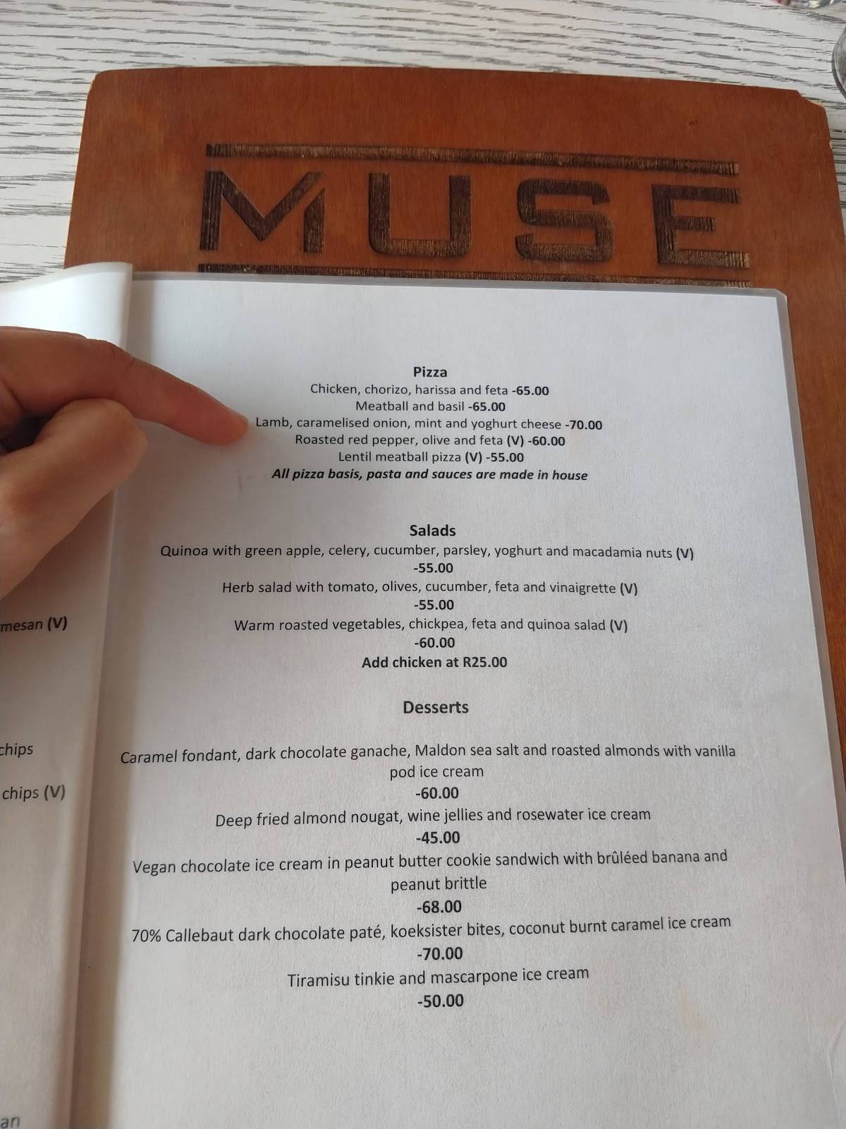 Menu at Muse Restaurant, South Africa