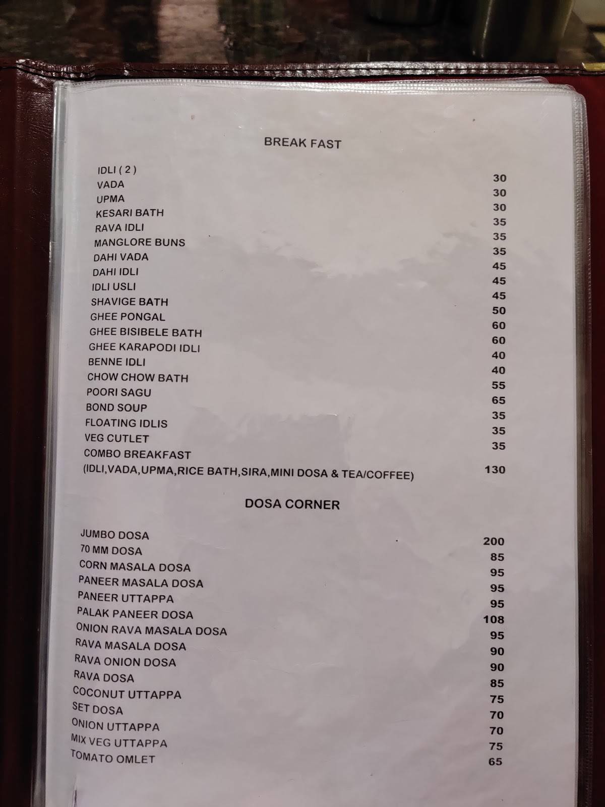 Menu at Naivedyam, Hosapete, Bus Stand Rd