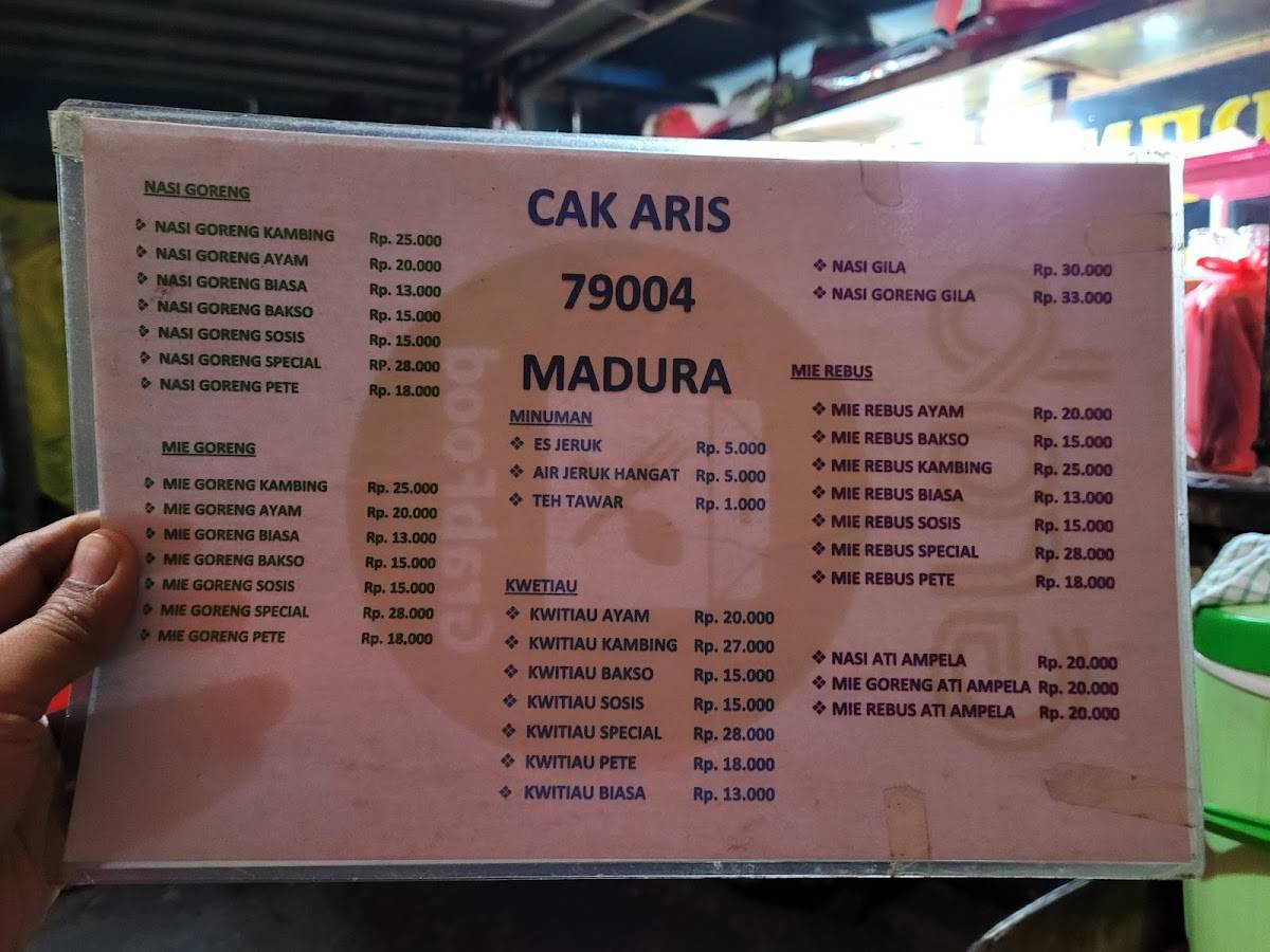 Menu at Nasi Goreng Gila Cak Aris restaurant, East Jakarta