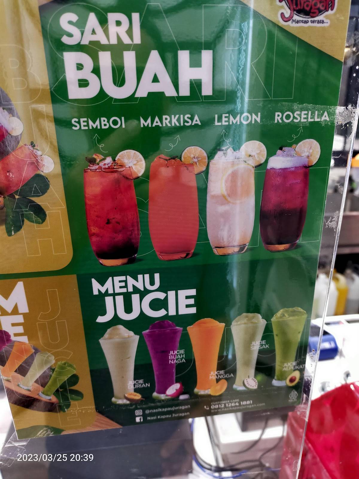 Carta del restaurante Nasi Kapau Juragan Cikini, Central Jakarta