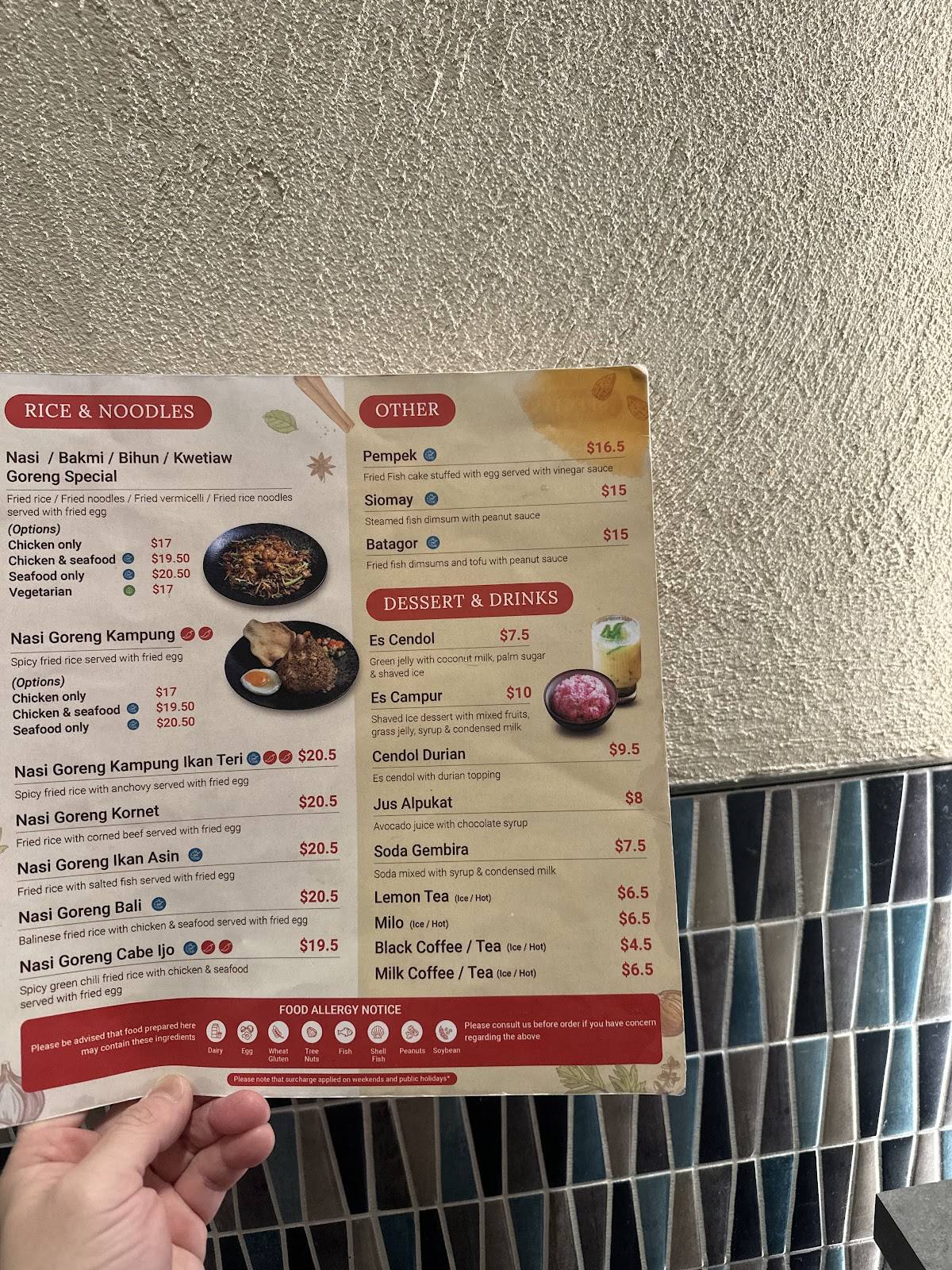 Menu at Nelayan Restaurant, Melbourne