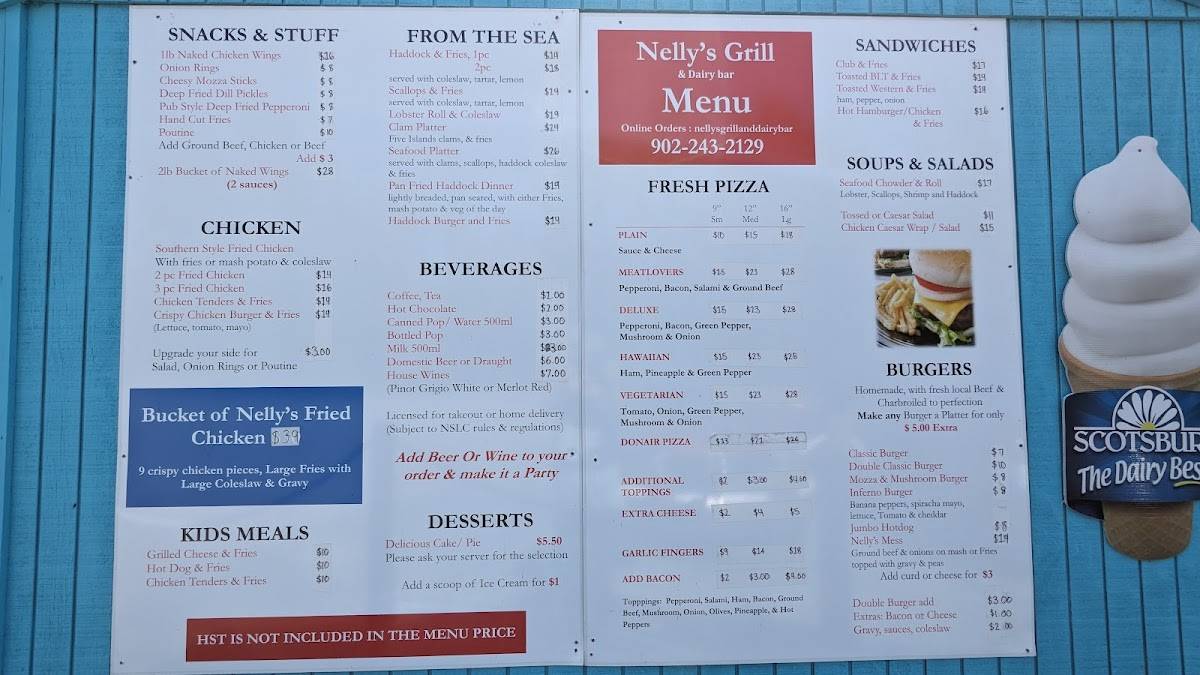 Menu at Nelly's Grill and Dairy Bar, Pugwash