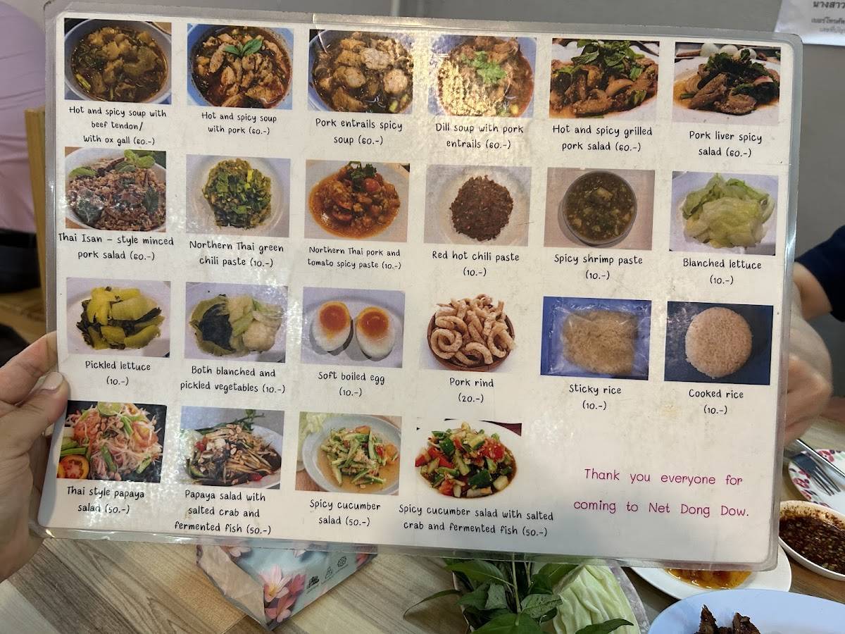 Carta del restaurante Net Dong Dow, Chiang Mai