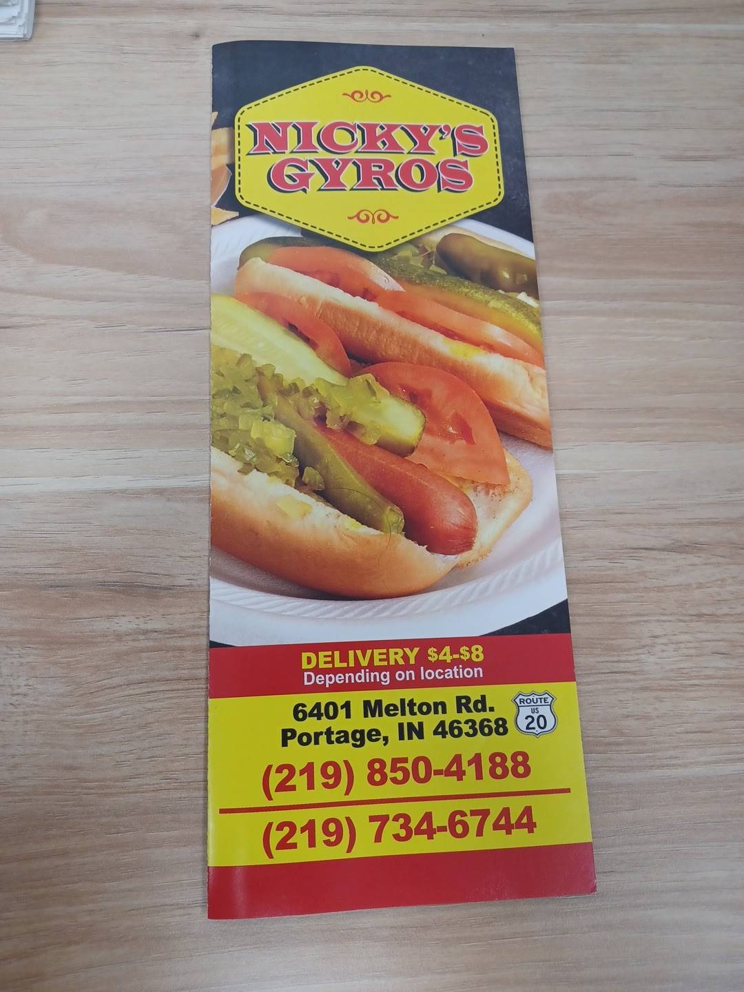 Menu at Nicky's Gyros restaurant, Portage, Melton Rd