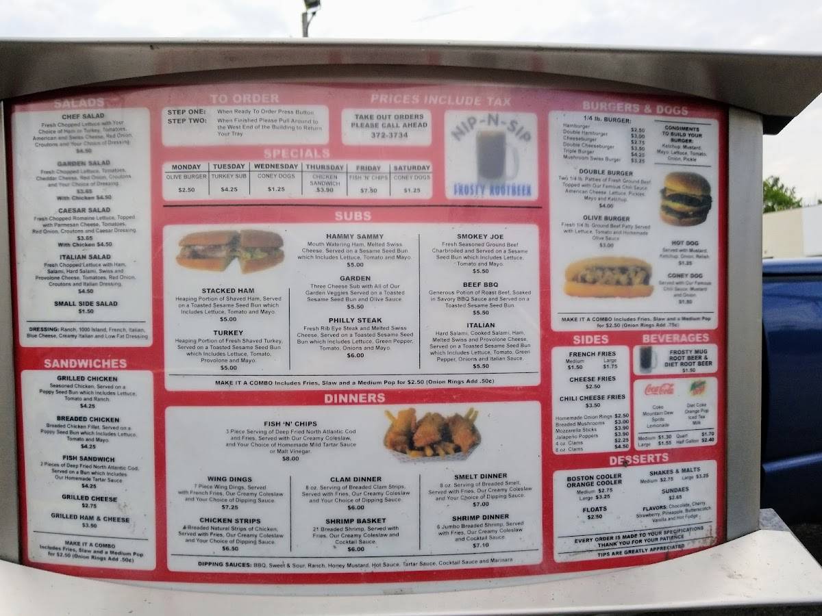 Menu at Nip N Sip Drive In restaurant, Lansing, N East St
